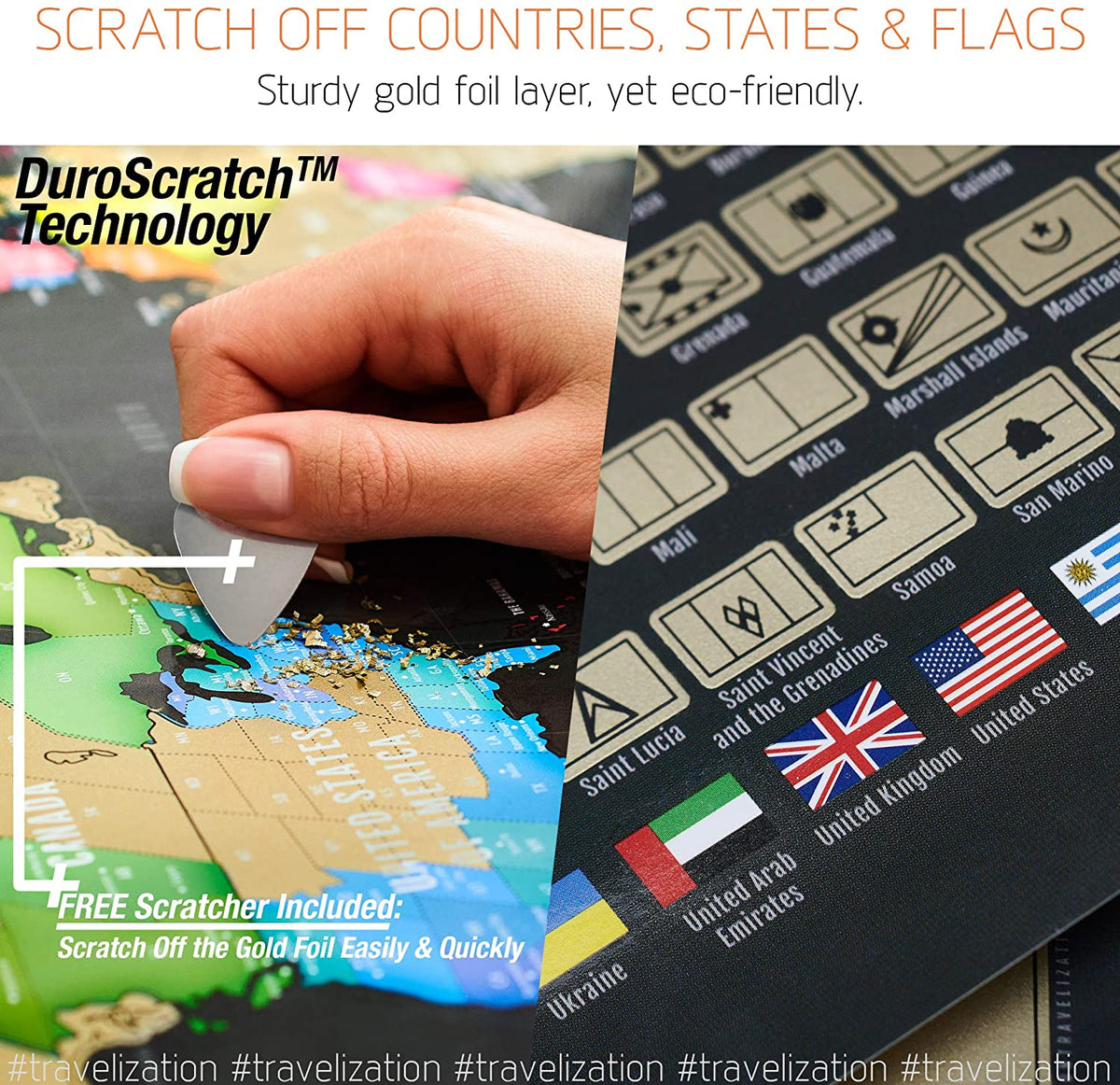 Scratch Off Map of The World with Flags - Deluxe - L 24"x17 ...